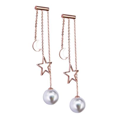 China El pendiente color de rosa del perno prisionero del oro del pendiente de la perla de la ejecución de la estrella de la luna de la joyería de la moda fija en venta