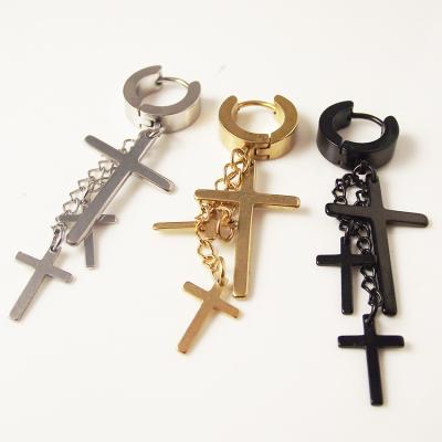 China Punk Acero Inoxidable Pendiente Del Perno Prisionero Hombres Cruz Pendiente Moda Borlas Cruces Body Piercing Joyería Negro en venta
