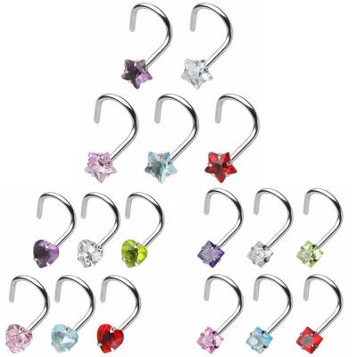 China El tornillo determinado de la nariz del Zircon del diente suena la joyería piercing 20g Star&Heart&Square del cuerpo de los pernos prisioneros de la nariz en venta