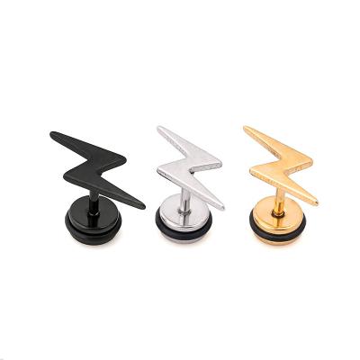 China Los pendientes de acero Titanium negros punkyes del vintage de alta calidad refrescan los pequeños pendientes del perno prisionero del relámpago para los hombres y las mujeres en venta