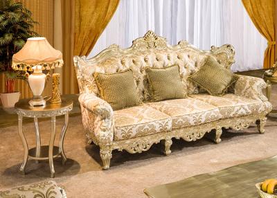 Cina Sofà di legno dell'ingresso lussuoso scolpito mano 3 Seater con rivestimento della foglia di oro in vendita