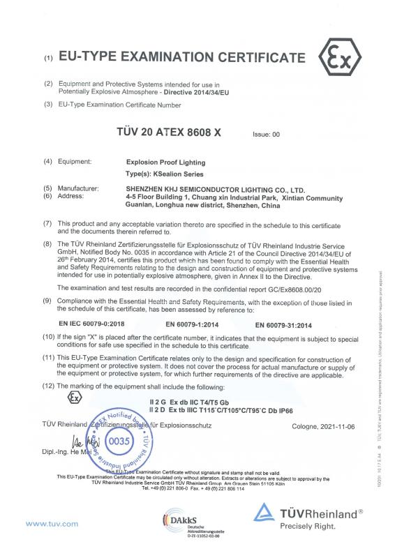 EU-TYPE EXAMINATION CERTIFICATE - Shenzhen KHJ Semiconductor Lighting Co., Ltd