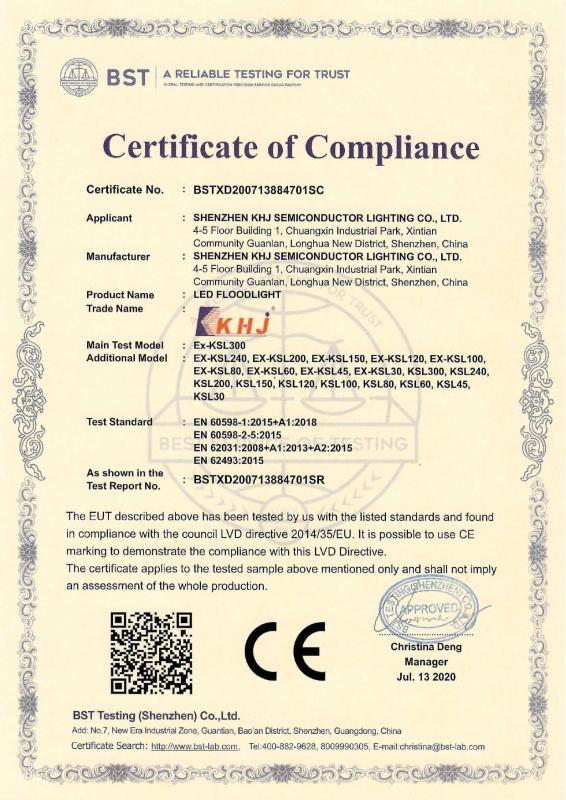 Certificate of Compliance - Shenzhen KHJ Semiconductor Lighting Co., Ltd