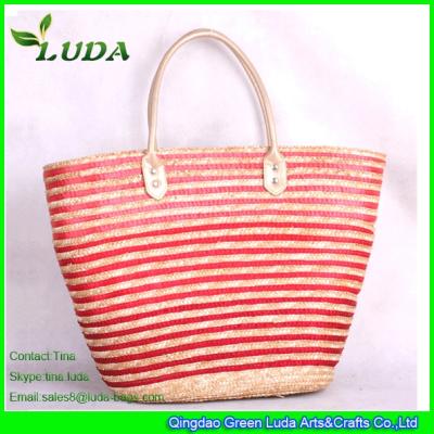 中国 LUDA Wholesale Wheat Straw Bags Leather Handles 販売のため