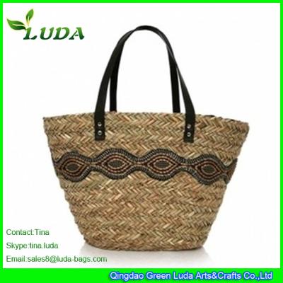 China LUDA Natural Seagrass Straw Bags With Black Lace en venta