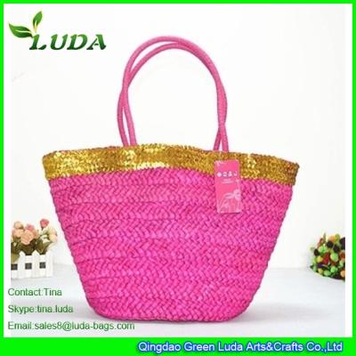 Cina LUDA BeachTotes Cornhusk Straw Beach Bags With Golden Sequins in vendita