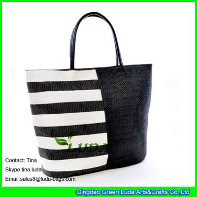 China LUDA black striped beach handbag new paper straw handbags uk en venta