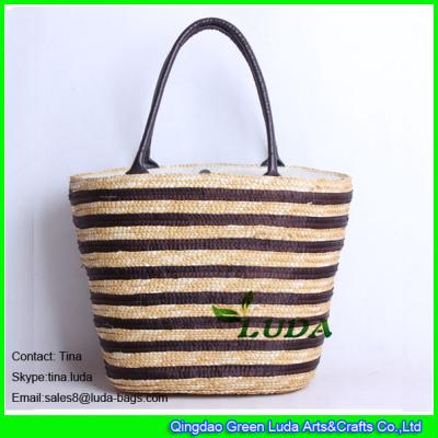 China LUDA hot sale straw beach totes striped fashion wheat straw handbag en venta
