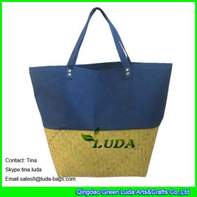 Cina LUDA fabric pieced straw beach bag sea grass straw fashion handbags in vendita