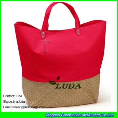 中国 LUDA natural seagrass straw beach tote bags red large handbags for sale 販売のため