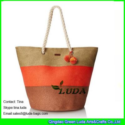 Cina LUDA oversized nice handbags striped paper straw tote large beach bags with pom in vendita