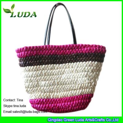 Китай LUDA genuine leather handles handbags corn husk straw eco shopping bag продается