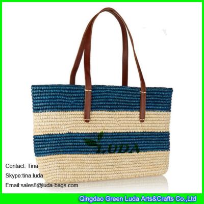 中国 LUDA striped straw beach handbags women's raffia tote hand resort bags 販売のため