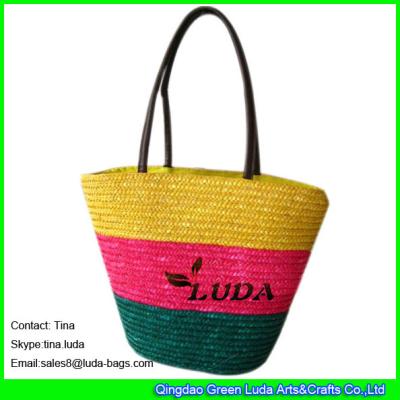 Cina LUDA striped handbags colorful women straw shoulder bags wheat straw tote bag in vendita