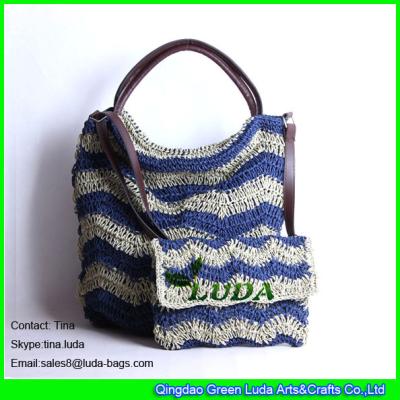 Cina LUDA weave beach purses and leather handles paper straw hobo beach totes in vendita
