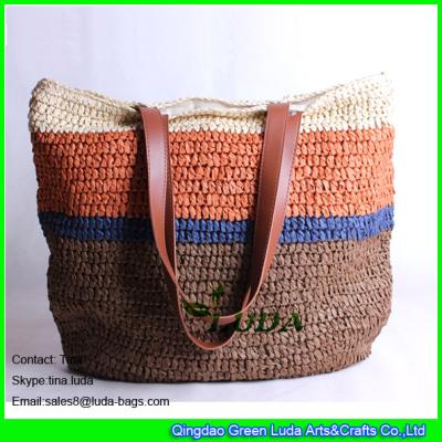中国 LUDA natural straw designer handbags crochet paper straw beach oversized totes 販売のため