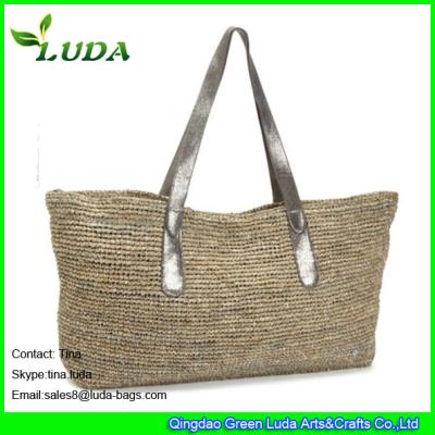 中国 LUDA latest grey handbags natural raffia straw shoulder tote handbags 販売のため