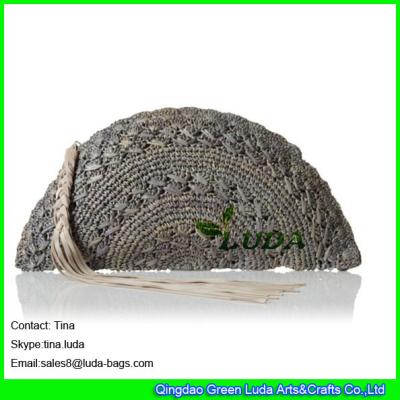 中国 LUDA women straw cosmetic bags grey crochet straw raffia clutch handbags 販売のため