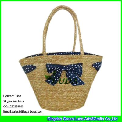 Китай LUDA woven straw dot bowknot shopping bag fashion straw vinyl beach bags продается