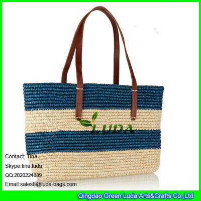 中国 LUDA によって縞で飾られた袋は raffia わらによって編まれた袋の上のジッパー浜のわらのハンドバッグを着色しました 販売のため