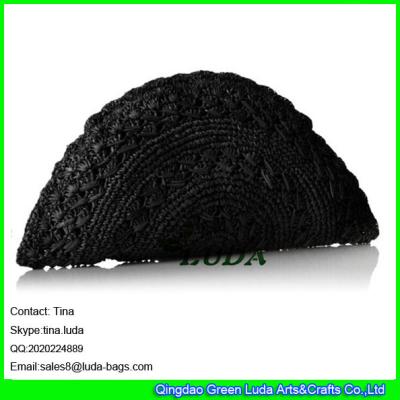 中国 LUDA の女性わらの夕方のクラッチの濃紺のかぎ針編みの raffia のわらのハンドバッグ 販売のため