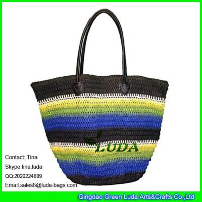 中国 LUDA の美しいペーパーわらのかぎ針編みの女性はバッグ レディーのショッピング トート バックを浜に引き上げます 販売のため