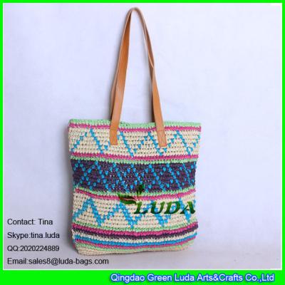 China Bolso colorido de la playa de la paja del papel del croché de LUDA en venta