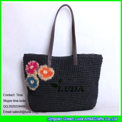 中国 LUDA の夏はわら袋の大きく黒いわら袋のかぎ針編みのわら浜袋を飾りました 販売のため