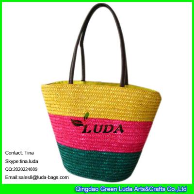 Cina Di spiaggia a strisce colorata multi del cliente della borsa del totalizzatore dell'arcobaleno della borsa della paglia di frumento di LUDA in vendita