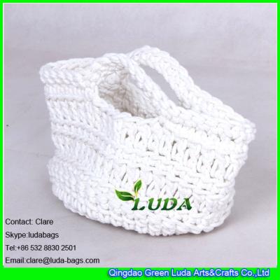 Cina La corda del cotone dei bambini bianchi di modo LDMX-001 lavora all'uncinetto la piccola borsa del canestro della paglia in vendita