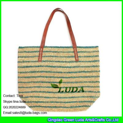 中国 LDLF-015 は raffia 袋のかぎ針編みのわらの肩の raffia 袋を縞で飾りました 販売のため