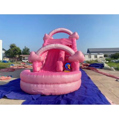 China Unisex Mega Pink Inflatable Water Slide with Water Pool and Bounce House Combo All-In-One for sale