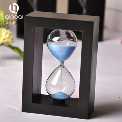 China Customize 3 mins colored hourglass timer with wooden frame can printing logo for sale