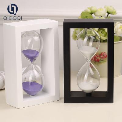 China Customize 3 mins colored hourglass timer with wooden frame can printing logo for sale