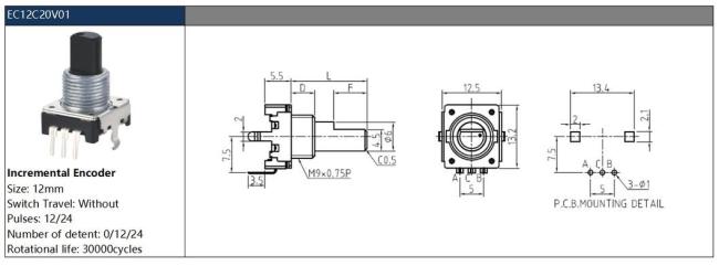 Low Profile Encoder for F/K-Axis with Waterproof Push Switch