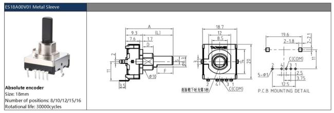 Alps Encoder with Push Button and Incremental Shaft Feedback