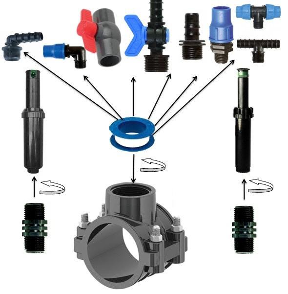 Black PP Compression Clamp Saddle Single Outlet for Connecting Pipe Hoses