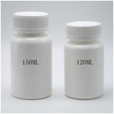 China Vaso de plástico PE redondo para tabletas sólidas Capsula de almacenamiento de 150 ml Blanco en venta