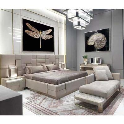 Chine Lits à extrémité élevé d'acier inoxydable du Roi Size Bed Titanium de cuir véritable d'hôtel à vendre