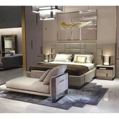 Chine Lits à extrémité élevé d'acier inoxydable du Roi Size Bed Titanium de cuir véritable d'hôtel à vendre