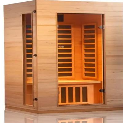 China Hot Selling Traditional Wood Steam Sauna Room for Bathroom with Shower Cabin and 6kw Stove Heating for sale