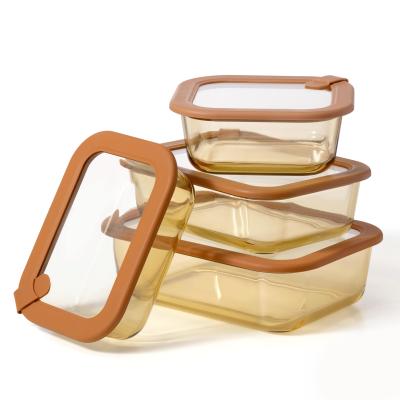 China Amber Glass Food Storage Container with Vented Glass Lid BPA-Free High Borosilicate Glass for sale