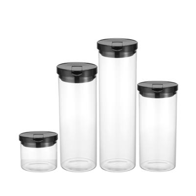 China Custom Logo Clear Glass Canister and Pantry Storage Container with Easy Open PP Lid in 450ml, 1000ml, and 1500ml Sizes for sale