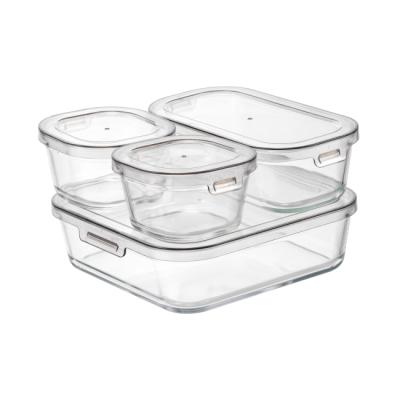 China Borosilicate Glass Food Container Set 240ml-1370ml with Simple Lid for sale