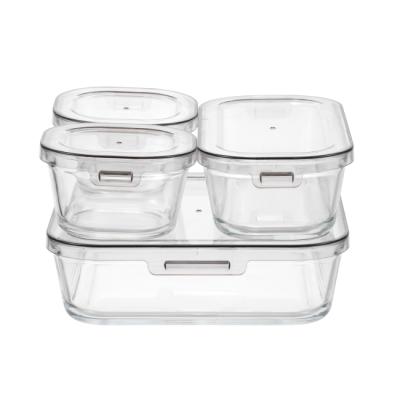 China Borosilicate Glass Food Container Set 240ml-1370ml with Simple Lid for sale