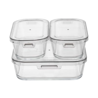 China Borosilicate Glass Food Container Set 240ml-1370ml with Simple Lid for sale