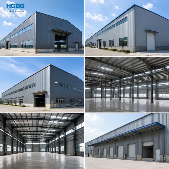 Steel structure warehouse exterior showing clean industrial design
