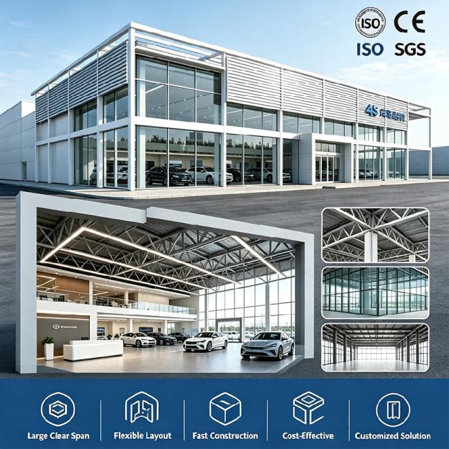 Steel structure car showroom exterior view