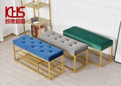 Cina High Resilience Sponge Velvet Single Sofa Stool Chair Shoe Stool Bench With Metal Legs in vendita