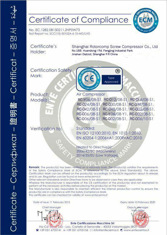 TUV- CLASS 0 - Shanghai Rotorcomp Screw Compressor Co., Ltd